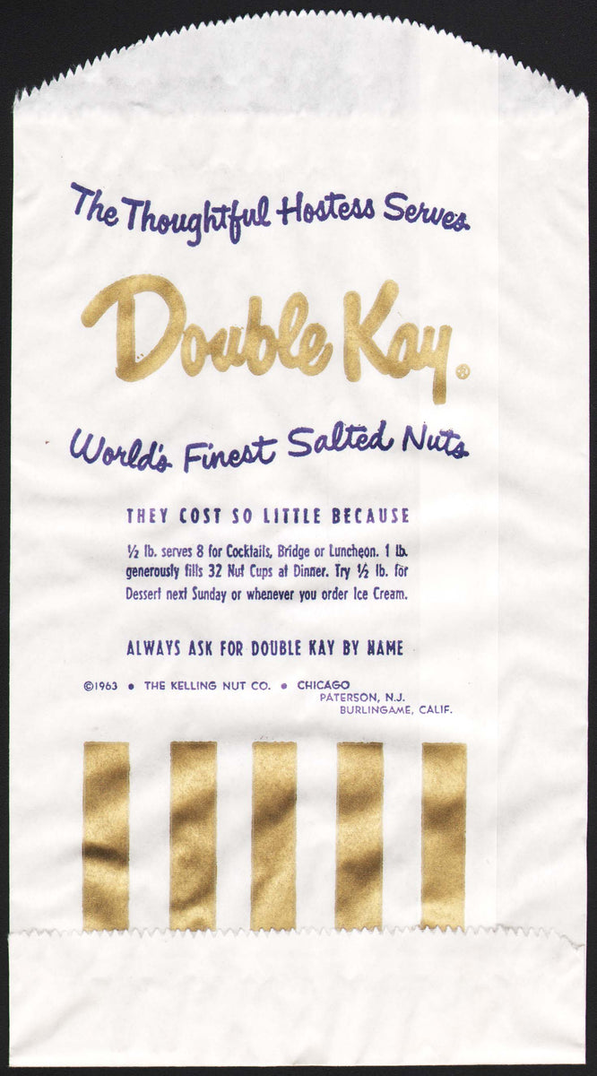 Vintage bag DOUBLE KAY Assorted Nuts dated 1963 large Kelling Chicago – Mistercola