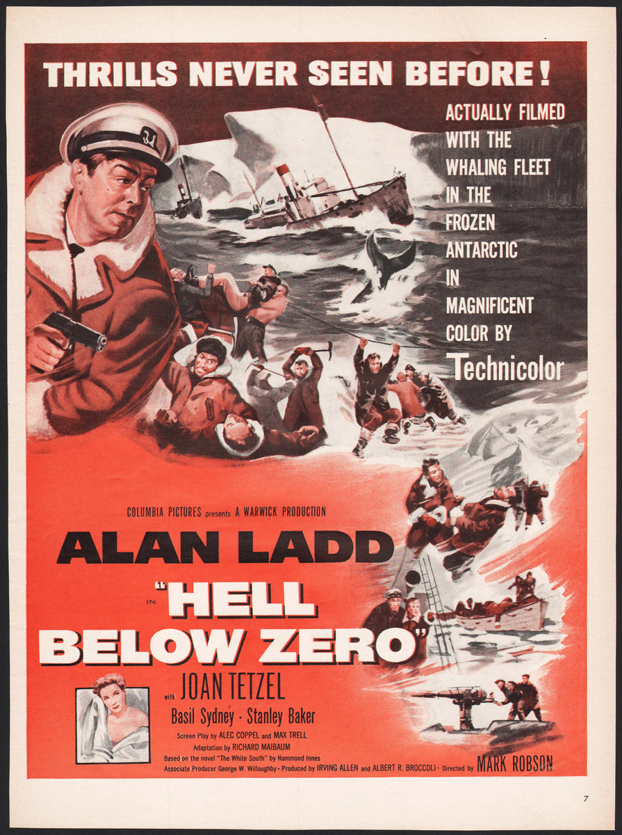 Vintage magazine ad HELL BELOW ZERO movie from 1954 Alan Ladd and Joan – Mistercola