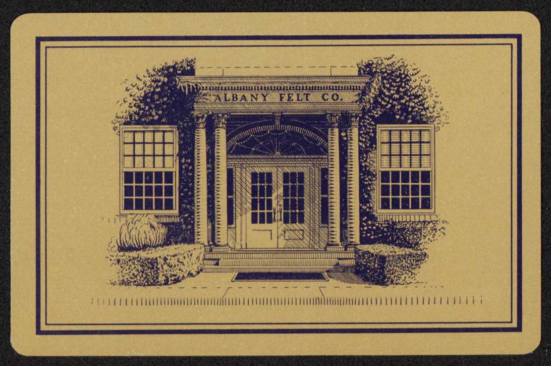 Vintage single playing card ALBANY FELT CO gold background entrance pi ...