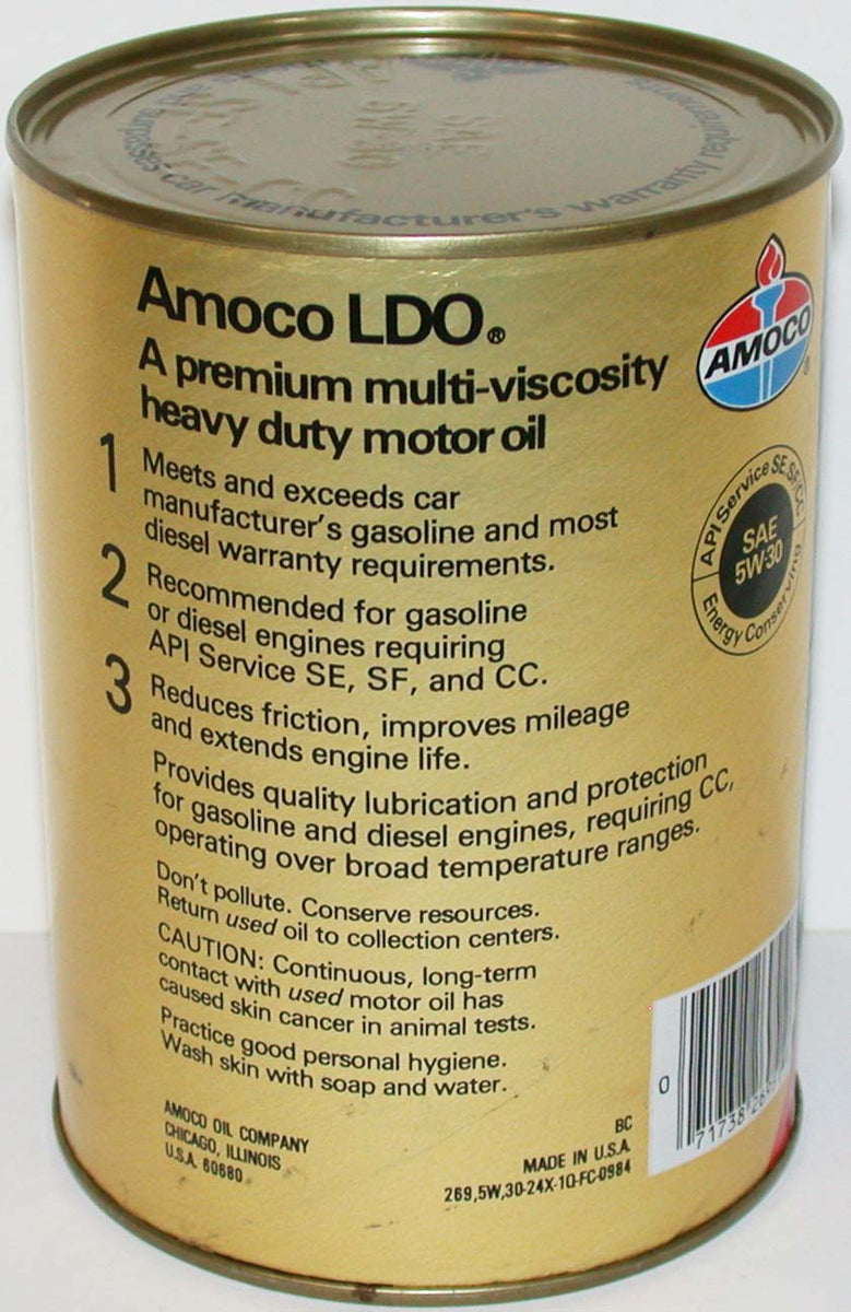 Vintage motor oil can AMOCO LDO All Season round one quart size excell ...