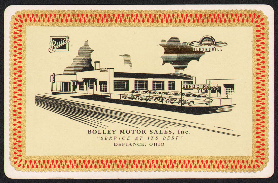 Vintage playing card BUICK OLDSMOBILE dealership pictured Bolley Motor ...