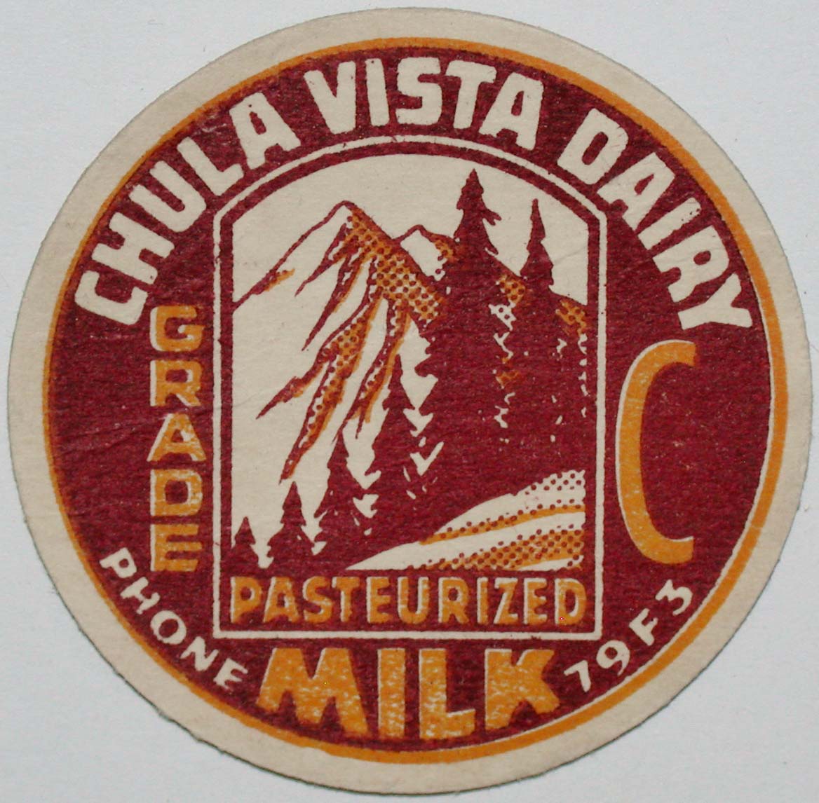 Vintage milk bottle cap CHULA VISTA DAIRY Grade C Eugene Oregon new ol ...