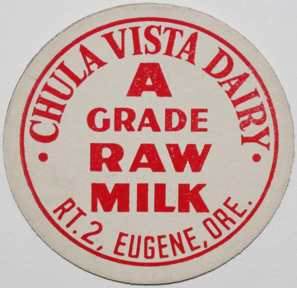 Vintage milk bottle cap CHULA VISTA DAIRY Raw Milk Eugene Oregon new o ...
