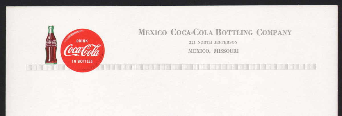 Vintage letterhead COCA COLA bottle and button Mexico Missouri unused ...