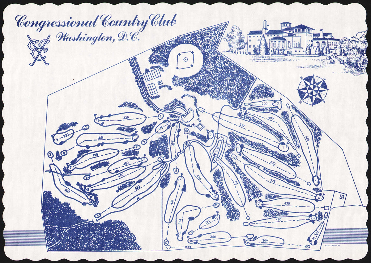Vintage placemat CONGRESSIONAL COUNTRY CLUB golf course pictured Washi ...