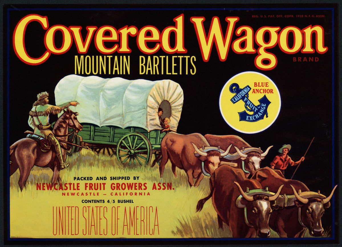 Vintage label COVERED WAGON pictured Mountain Bartletts Newcastle Cali ...