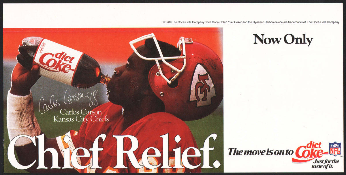 Vintage shelf sign DIET COKE picturing Carlos Carson Kansas City Chief ...