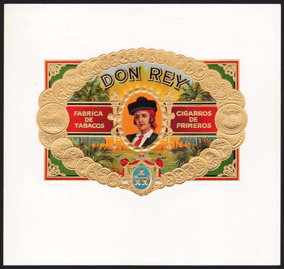 Vintage label DON REY cigar box inner man and medals pictured embossed ...