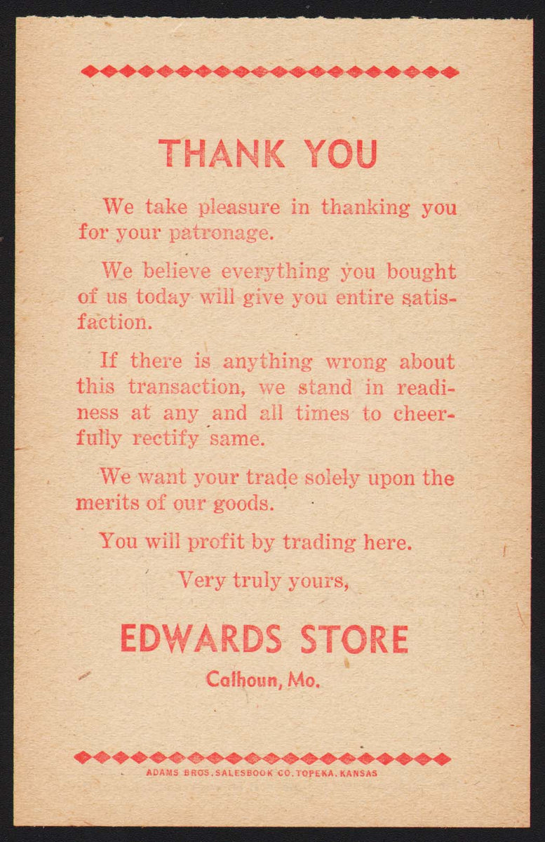 Vintage receipt EDWARDS STORE Groceries and Hardware 1940s Calhoun Mis ...