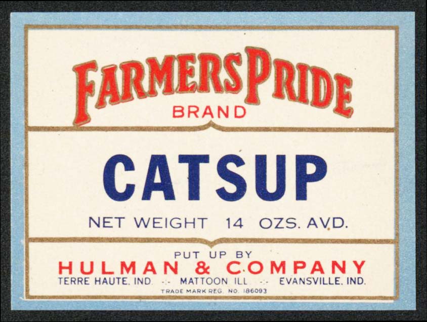 Vintage label FARMERS PRIDE Catsup Hulman Terre Haute Evansville IN Ma ...