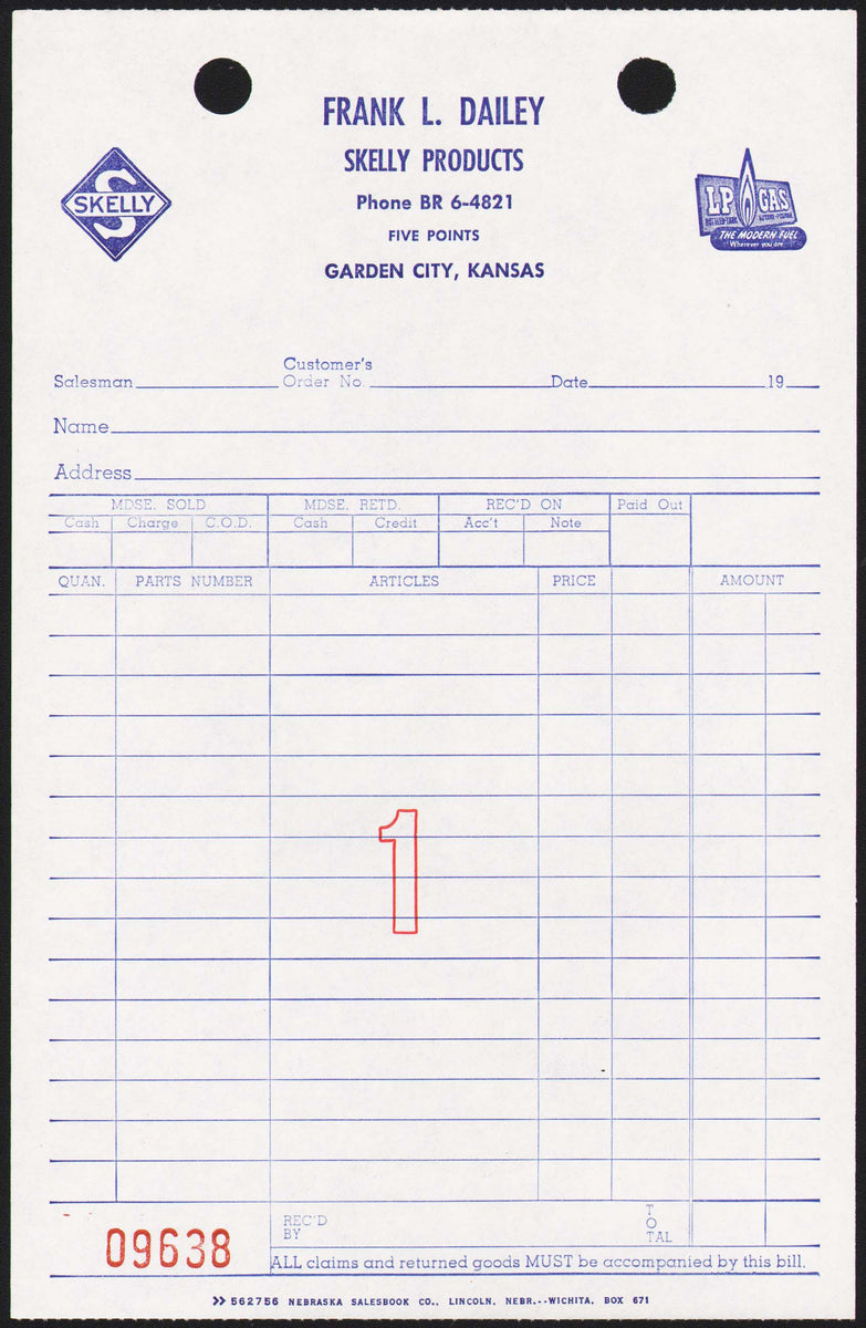 Vintage receipt FRANK L DAILEY Skelly gas oil diamond logo Garden City ...