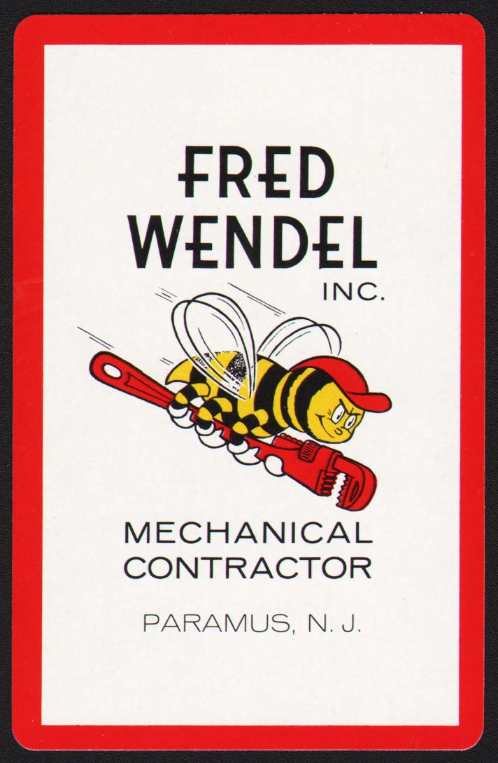 Vintage playing card FRED WENDEL bee on wrench red border Paramus New ...