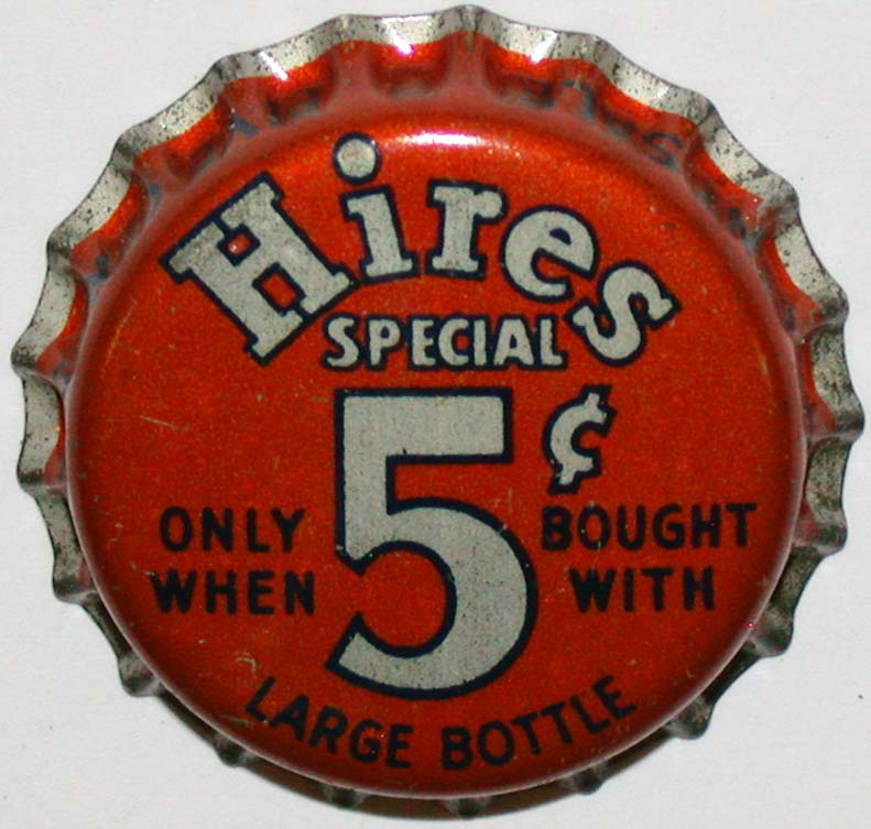 Vintage soda pop bottle cap HIRES SPECIAL large 5 cents cork lined new ...