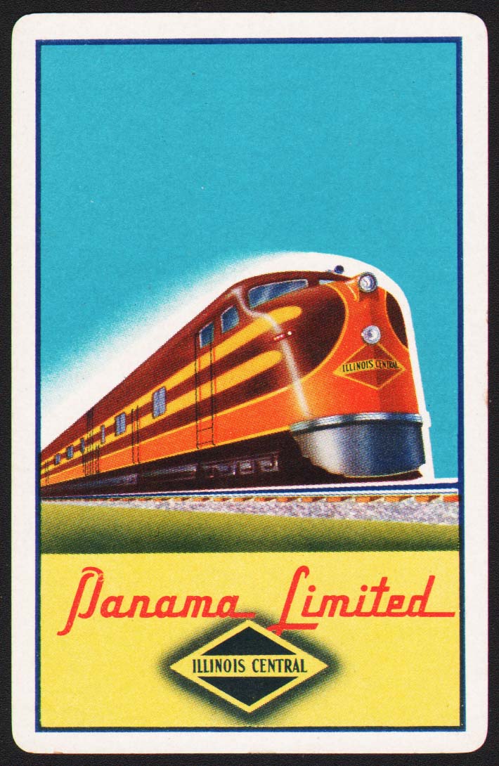 Vintage playing card ILLINOIS CENTRAL railroad Panama Limited with tra ...