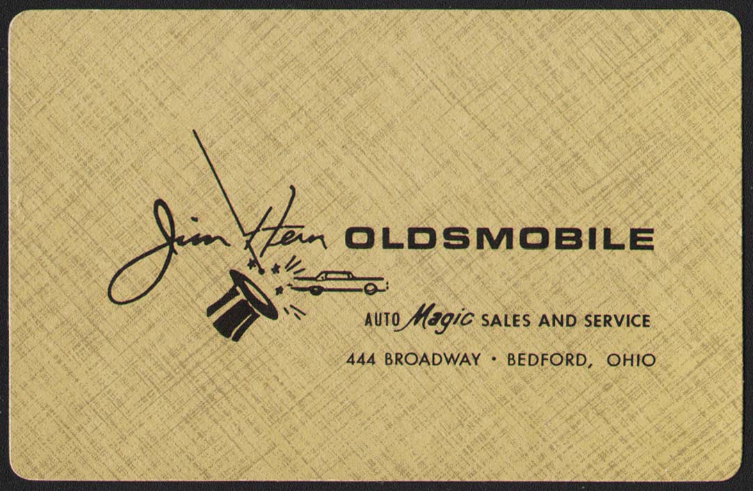 Vintage playing card JIM HERN OLDSMOBILE gold Magic Sales Service Bedf ...