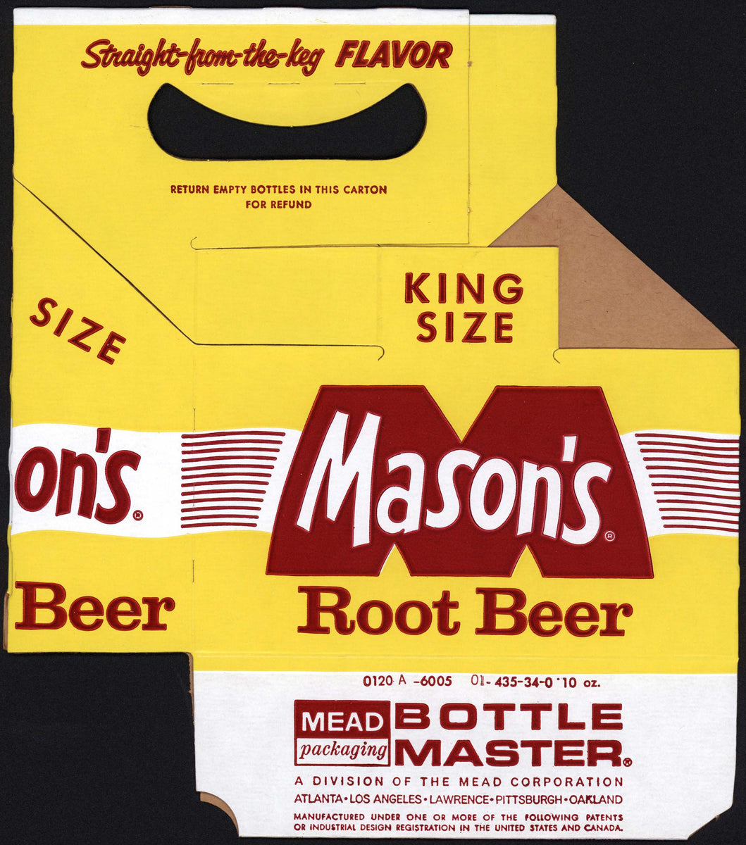 Vintage soda pop bottle carton MASONS ROOT BEER King Size unused new o ...