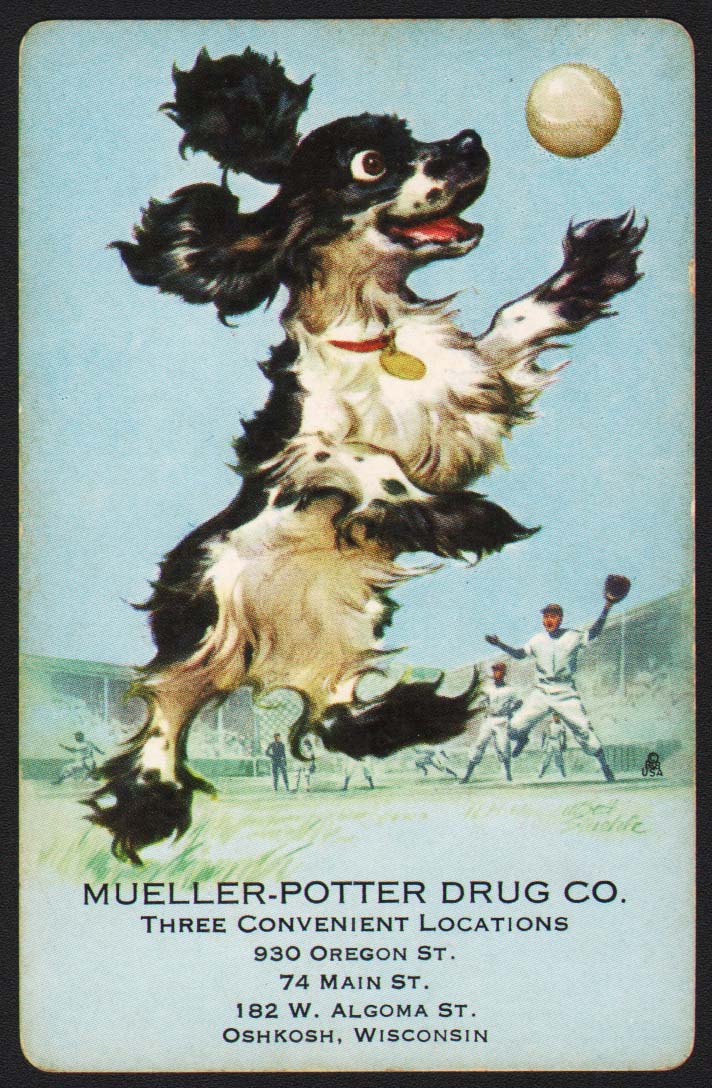 Vintage playing card MUELLER POTTER DRUG Butch baseball Staehle Oshkos ...