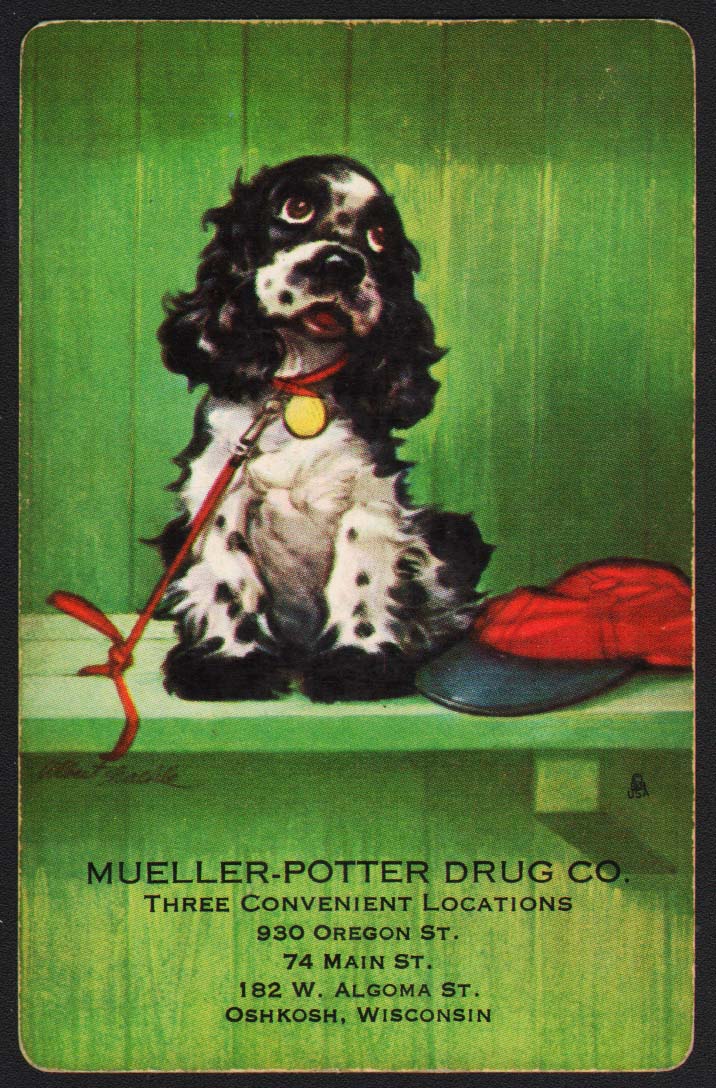 Vintage playing card MUELLER POTTER DRUG Butch cap Staehle Oshkosh Wis ...