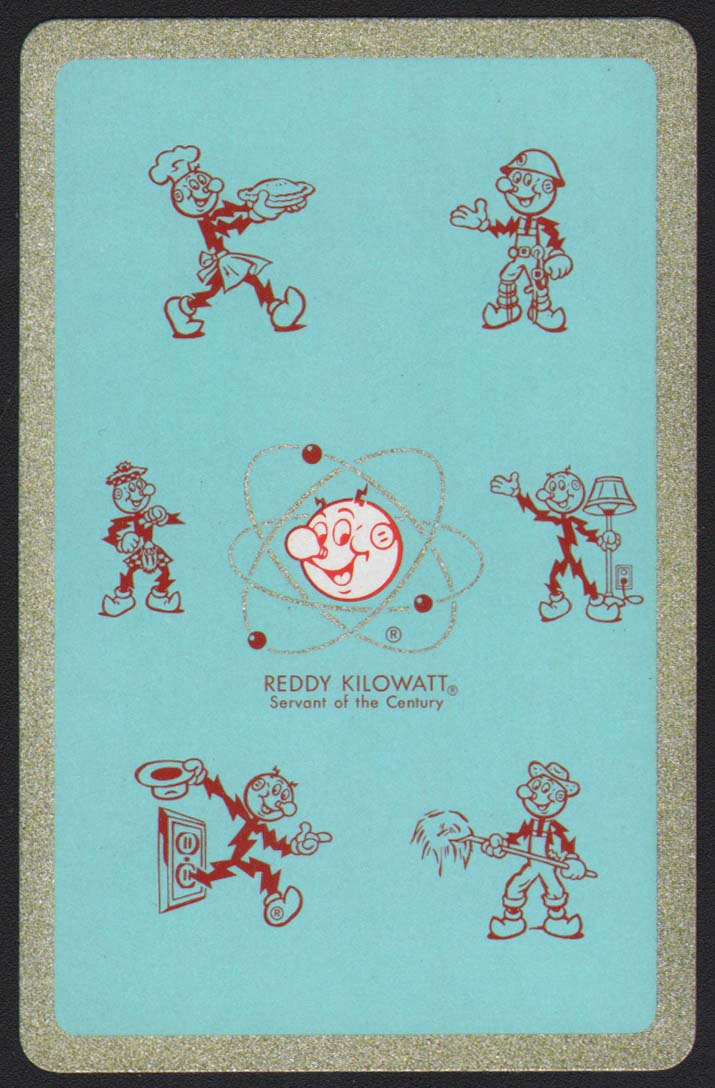 Vintage playing card REDDY KILOWATT blue with Reddy doing various acti ...