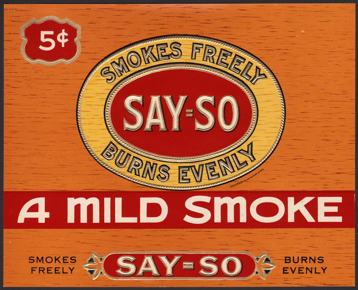 Vintage label SAY-SO cigar box inner A Mild Smoke 5 cents new old stoc ...