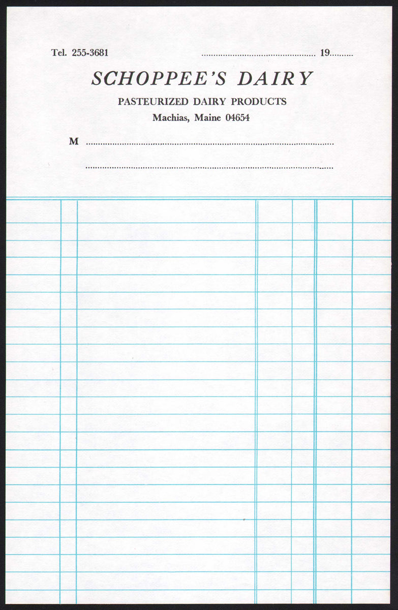 Vintage receipt SCHOPPEES DAIRY Machias Maine unused new old stock and ...