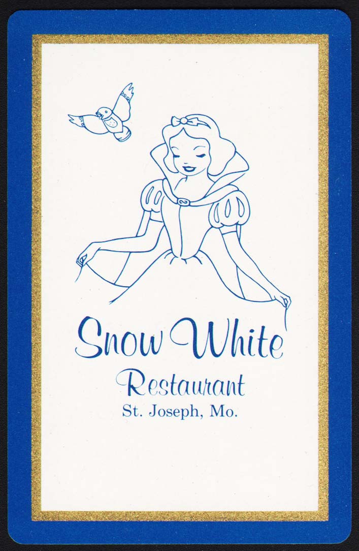 Vintage playing card SNOW WHITE RESTAURANT with her picture St Joseph ...