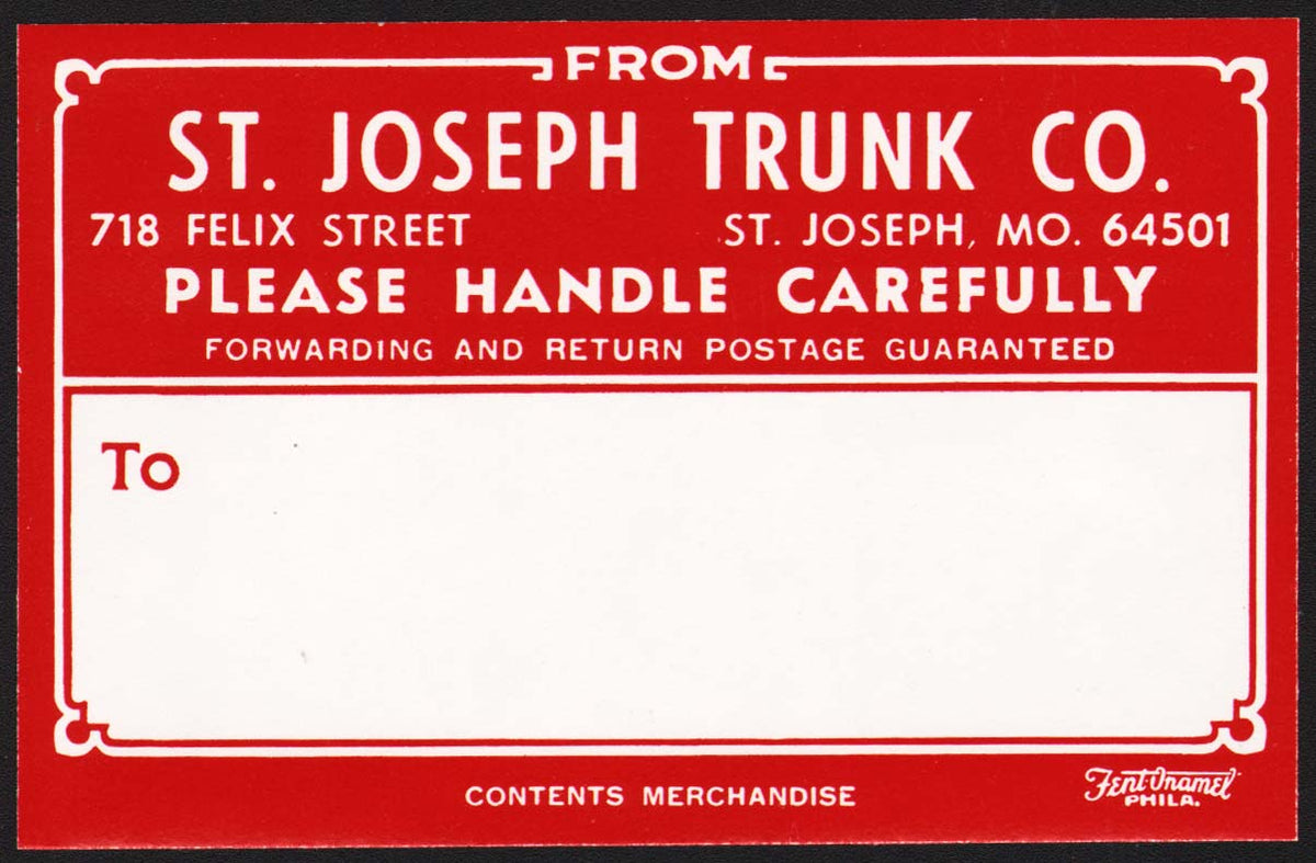 Vintage shipping label ST JOSEPH TRUNK CO St Joseph Missouri new old s ...