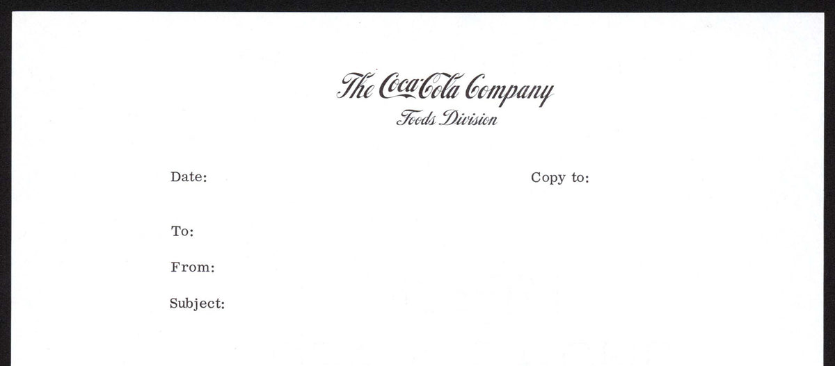 Vintage letterhead THE COCA COLA COMPANY Foods Division new old stock ...