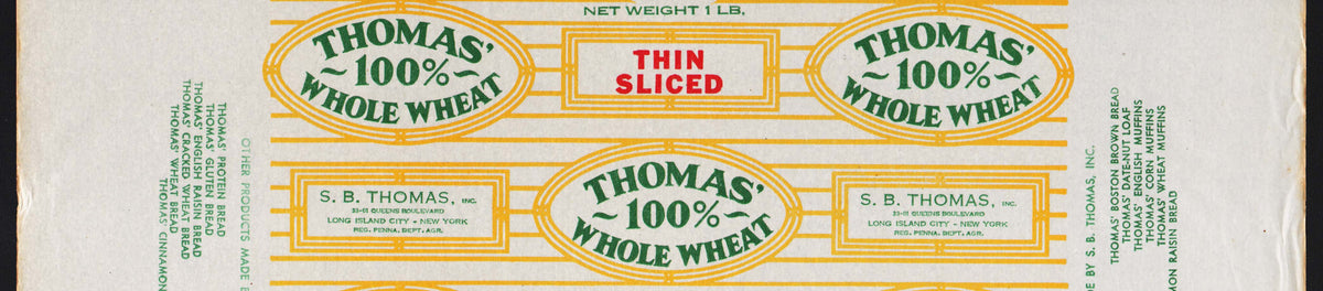 Vintage bread wrapper THOMAS WHOLE WHEAT Long Island City New York unu ...