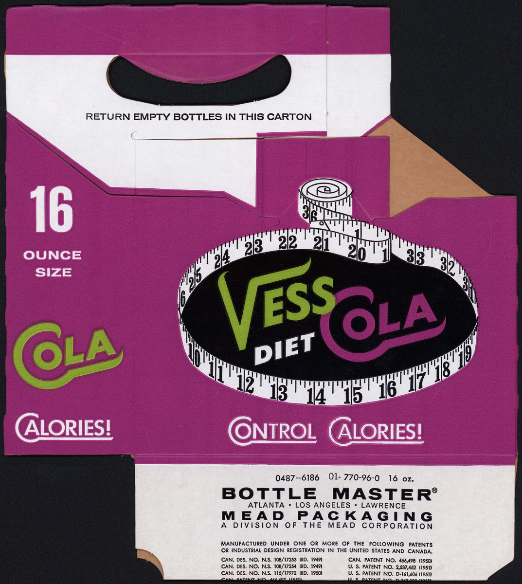 Vintage soda pop bottle carton VESS DIET COLA tape measure picture new ...