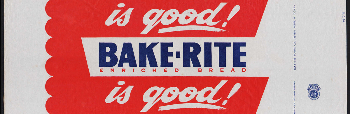 Vintage bread wrapper BAKE RITE BREAD Stevens Point Wisconsin new old ...