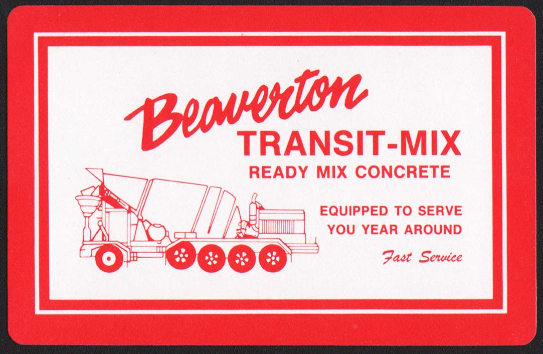 Vintage playing card BEAVERTON TRANSIT MIX Ready Mix Concrete truck pi ...