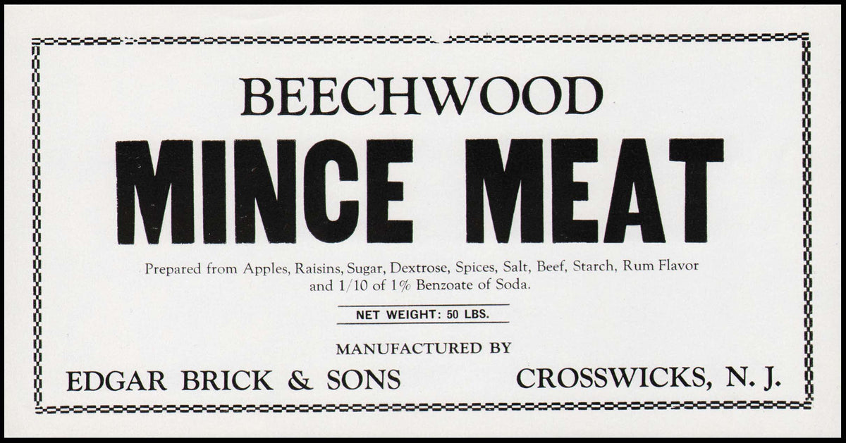 Vintage label BEECHWOOD MINCE MEAT Edgar Brick Crosswicks New Jersey n ...