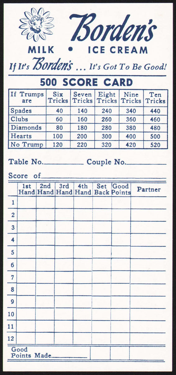 Vintage score card BORDENS Ice Cream Milk Elsie the Cow pictured unuse ...