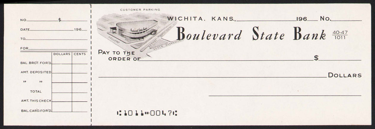 Vintage bank check BOULEVARD STATE BANK dated 1960s bank pictured Wich ...