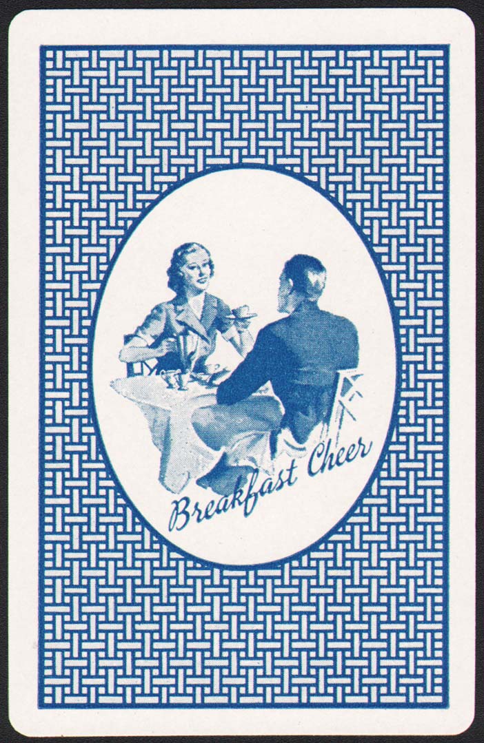 Vintage playing card BREAKFAST CHEER coffee blue background from Pitts ...