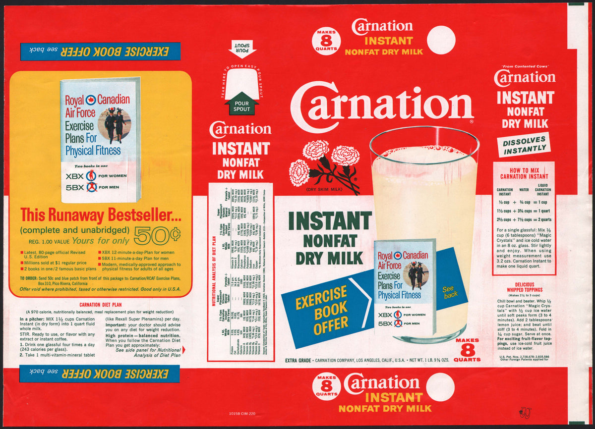 Vintage box wrapper CARNATION INSTANT DRY MILK book offer Los Angeles ...