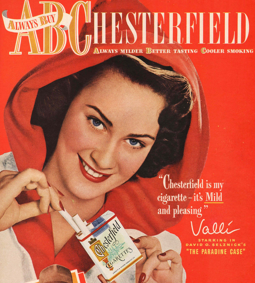 Vintage magazine ad CHESTERFIELD CIGARETTES 1948 Alida Valli The Parad ...