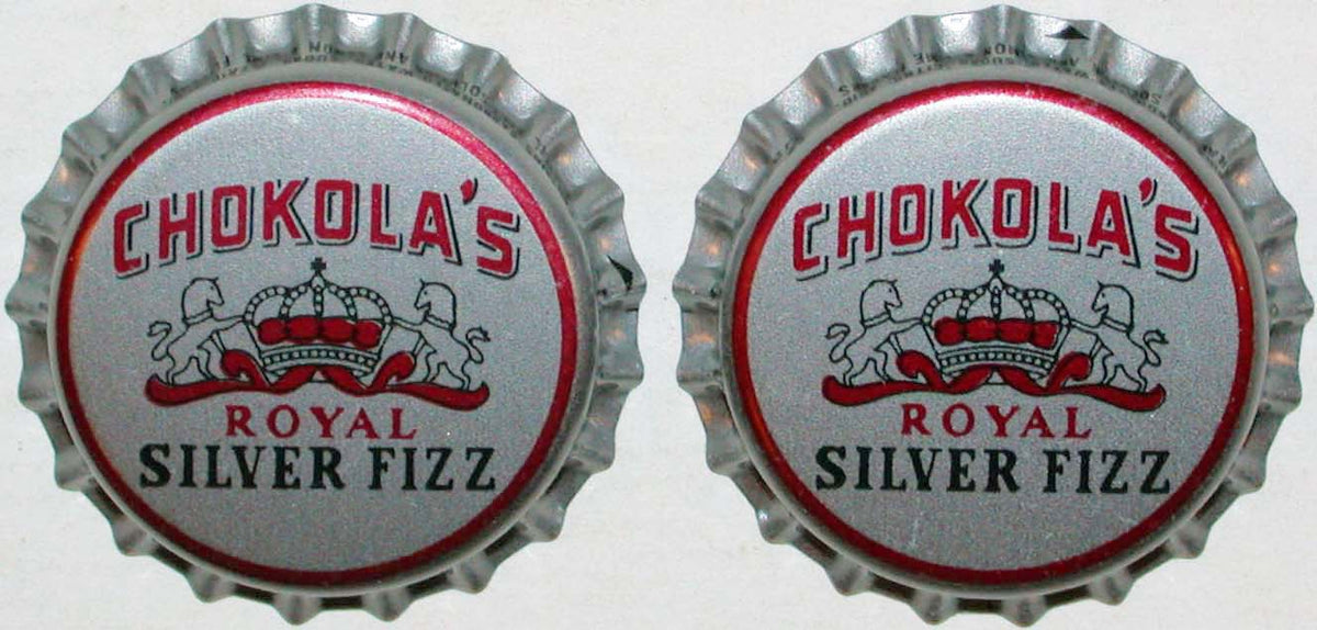 Soda pop bottle caps Lot of 12 CHOKOLAS ROYAL SILVER FIZZ unused new o ...