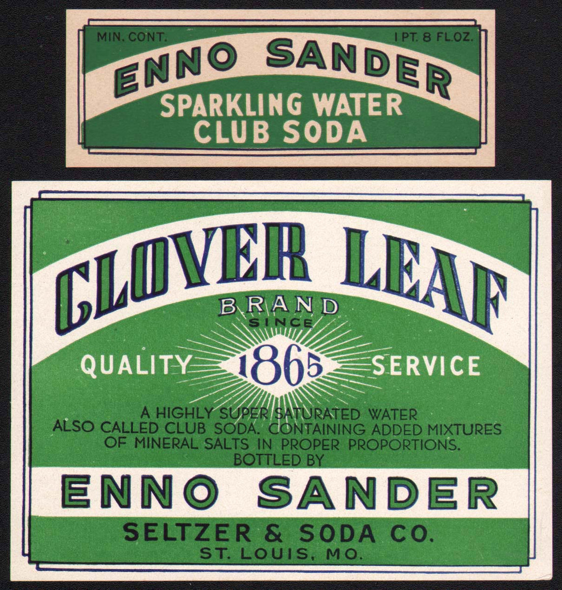 Vintage soda pop bottle label CLOVER LEAF Enno Sander St Louis Mo new ...