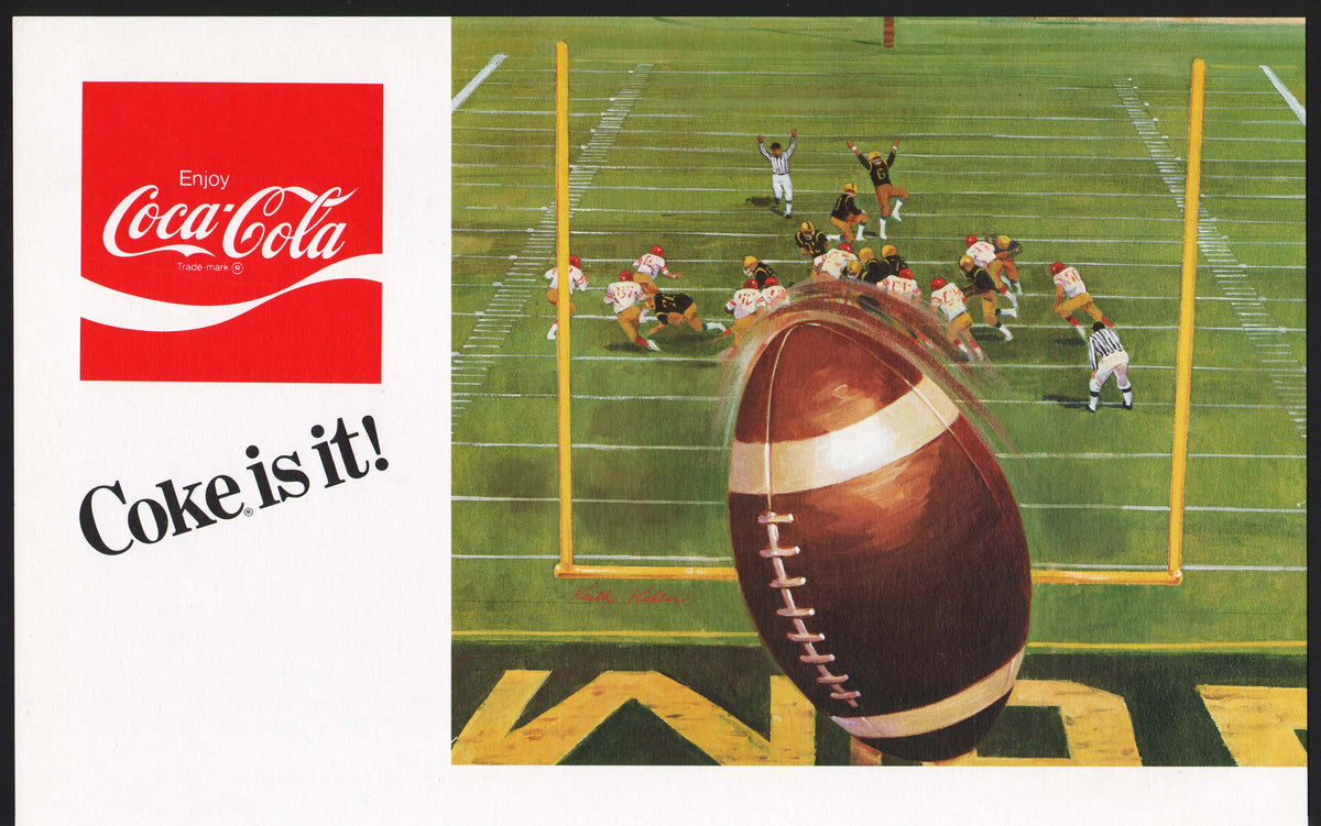 Vintage sign COCA COLA Coke is it football cardboard Keith Kohler artw ...