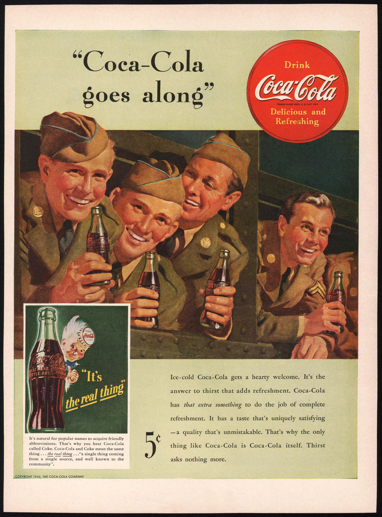 Vintage magazine ad COCA COLA SODA 1942 WWII soldiers and Sprite boy p ...