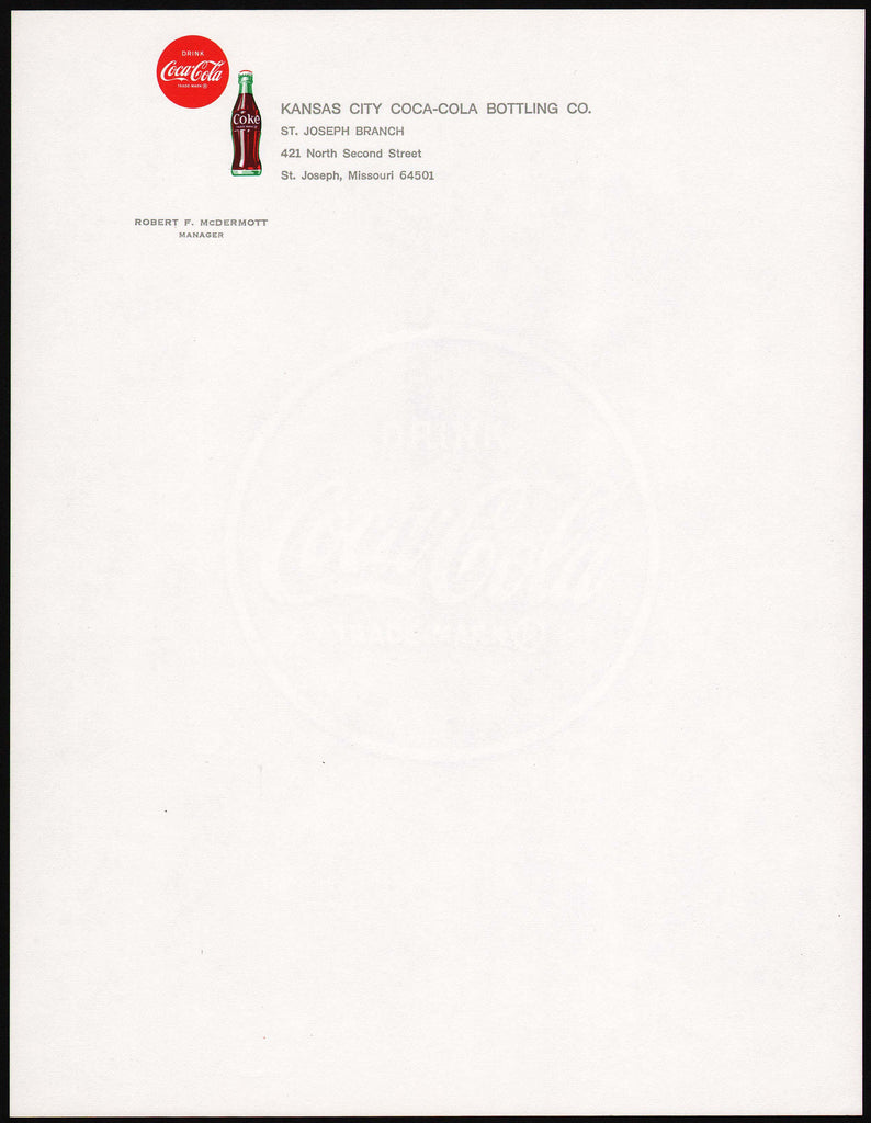 Vintage letterhead COCA COLA bottle and button Kansas City St Joseph M ...