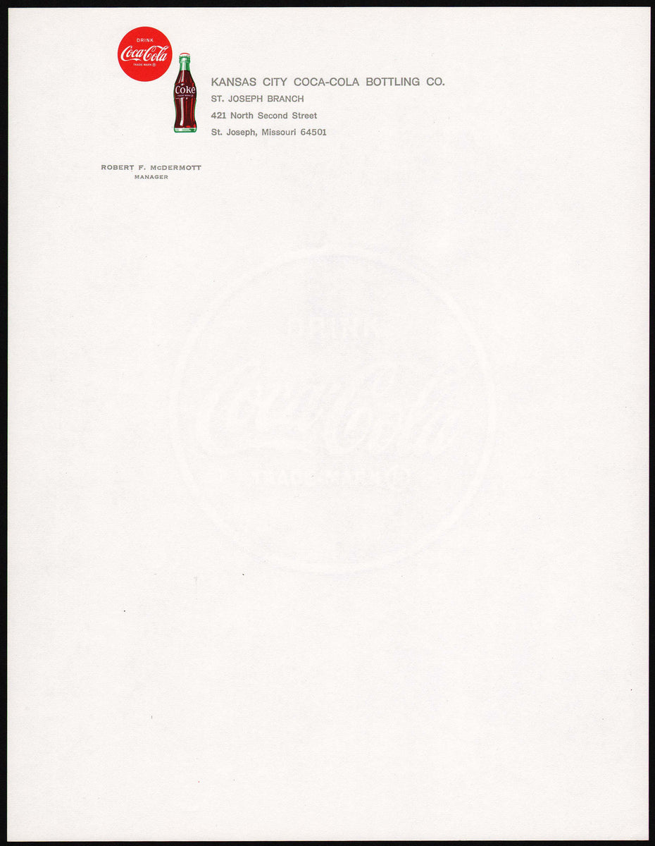 Vintage letterhead COCA COLA bottle and button Kansas City St Joseph M ...