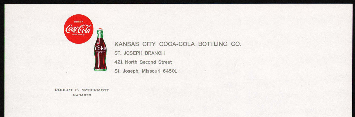 Vintage letterhead COCA COLA bottle and button Kansas City St Joseph M ...