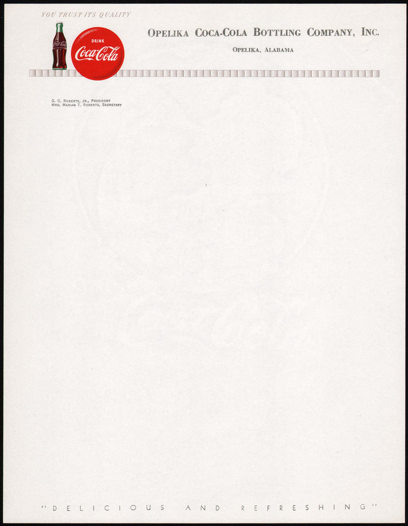 Vintage letterhead COCA COLA bottle and button Opelika Alabama unused ...