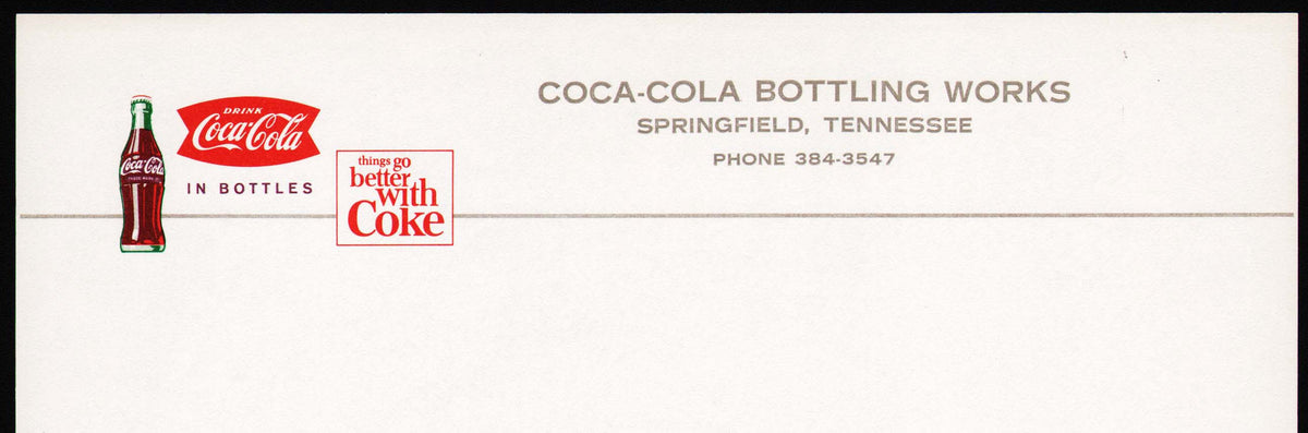 Vintage letterhead COCA COLA bottle fishtail logo Springfield Tennesse ...