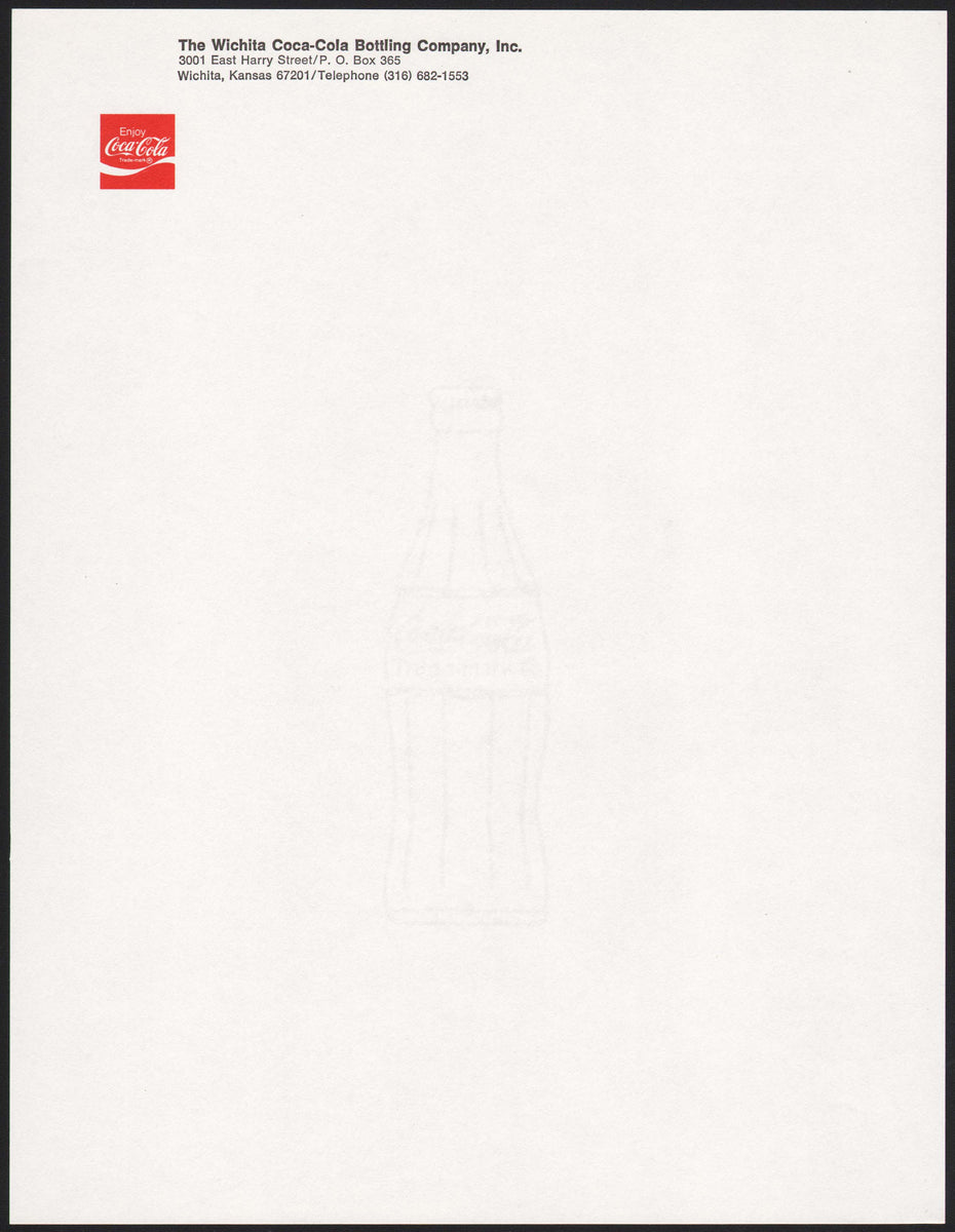 Vintage letterhead COCA COLA wave logo Wichita Kansas unused new old s ...