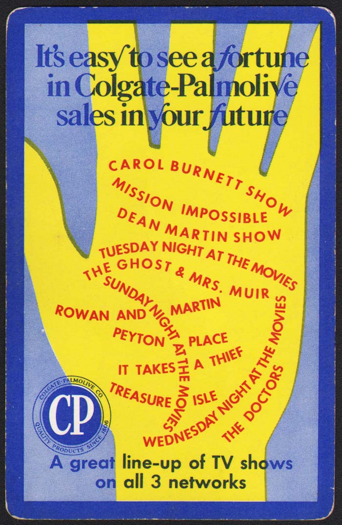 Vintage playing card COLGATE PALMOLIVE with palm pictured TV Carol Bur ...