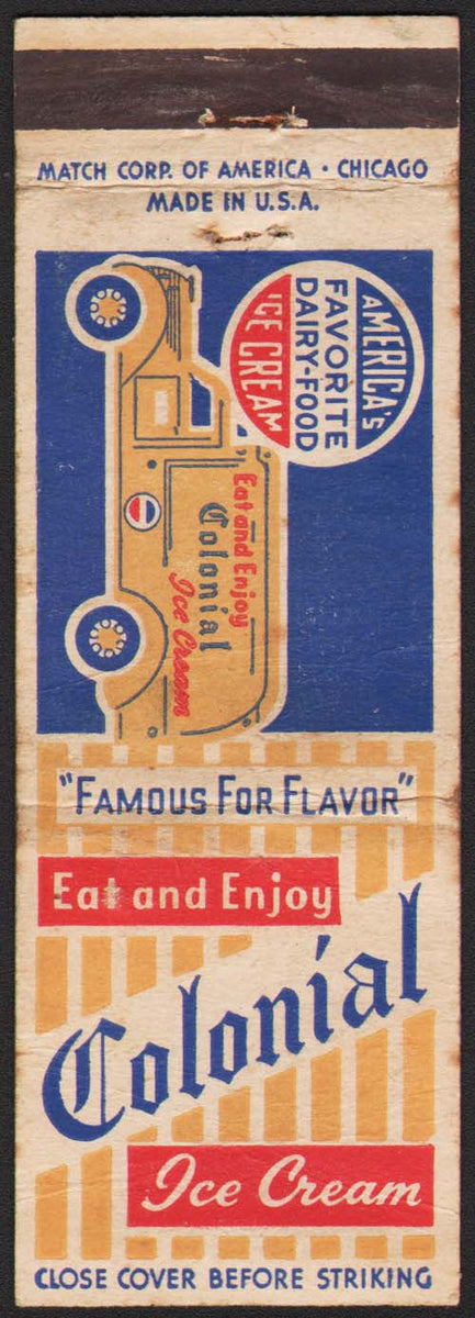 Vintage matchbook cover COLONIAL ICE CREAM Eat and Enjoy slogan truck ...